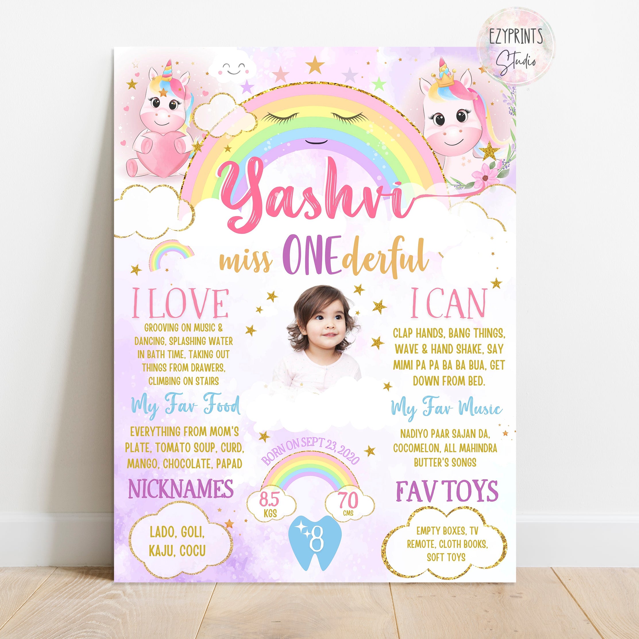 Unicorn Rainbow theme Birthday Chalkboard Poster – Ezyprints Studio