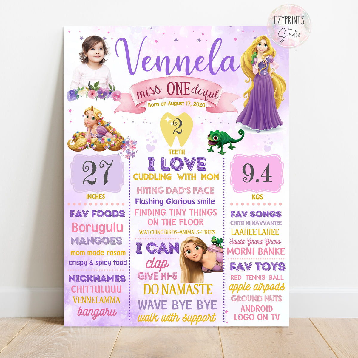 Rapunzel theme Birthday Chalkboard Poster – Ezyprints Studio