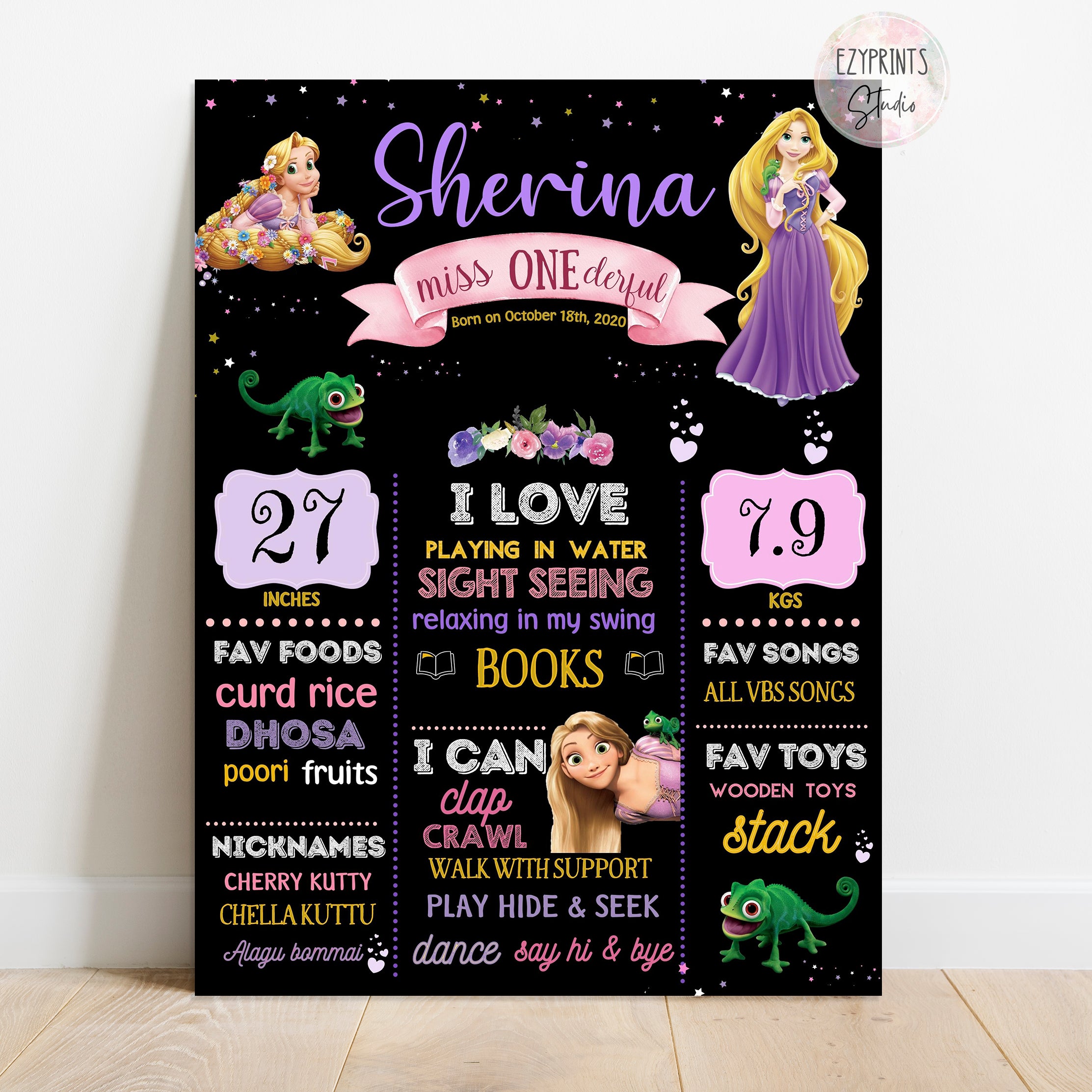 Rapunzel theme Birthday Chalkboard Poster – Ezyprints Studio