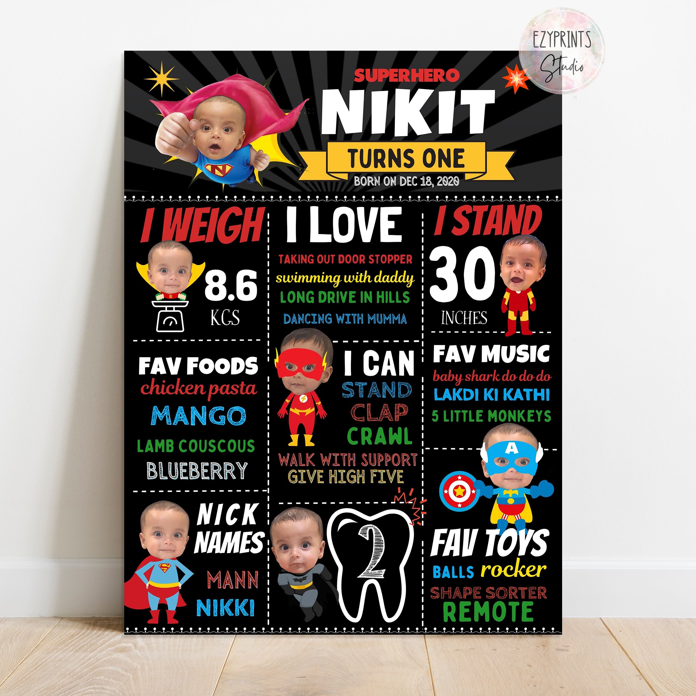 Superhero Marvel DC theme Milestone Chalkboard Poster – Ezyprints Studio