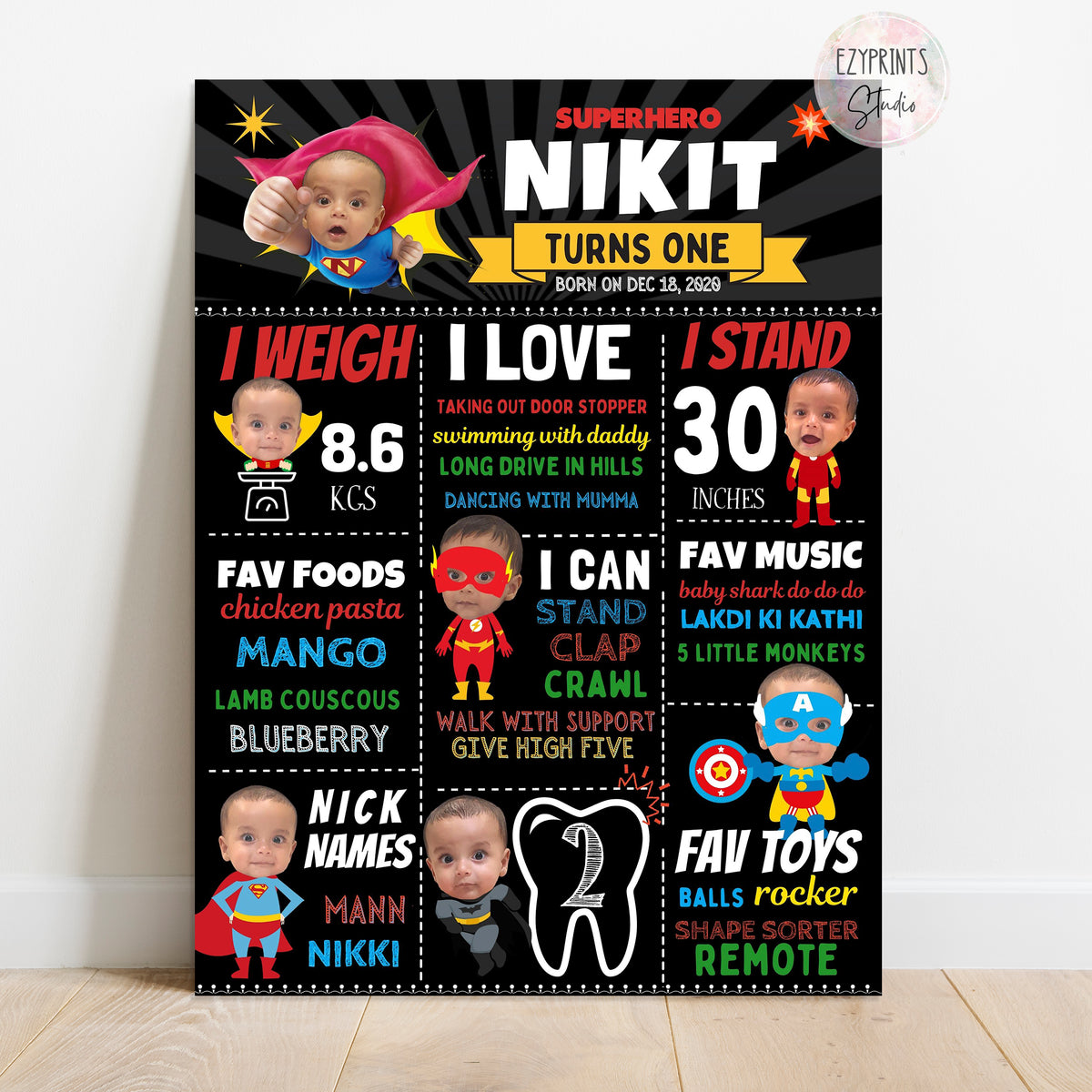 Superhero Marvel DC theme Milestone Chalkboard Poster – Ezyprints Studio