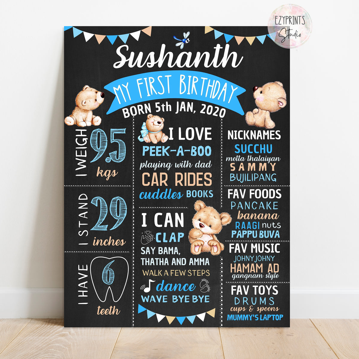 Teddy theme Milestone Chalkboard Poster – Ezyprints Studio