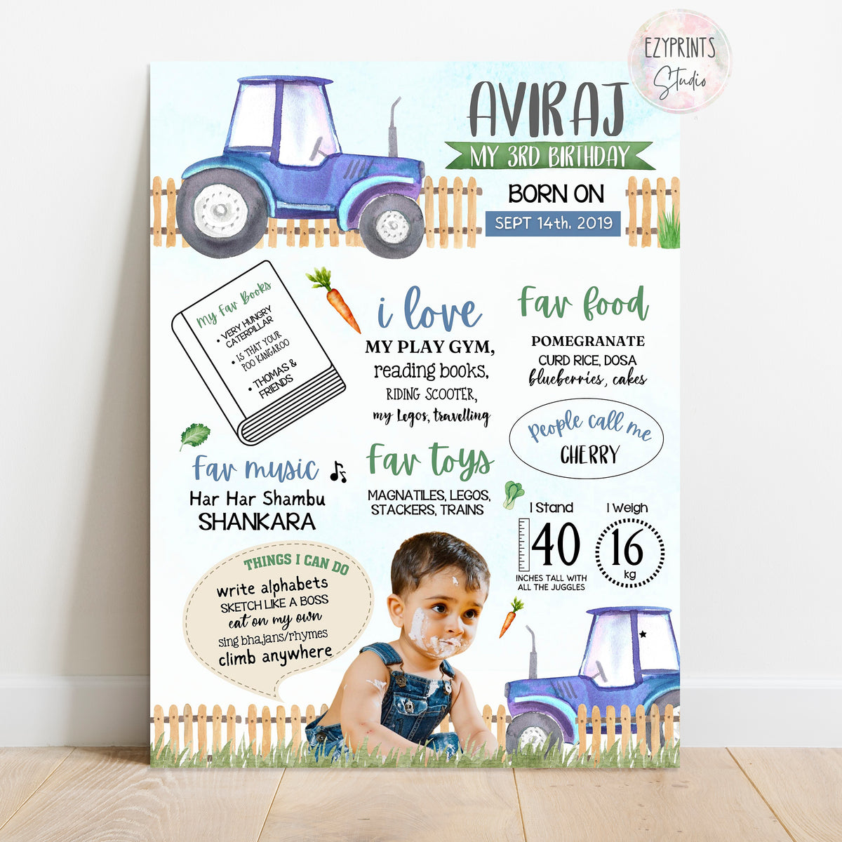 Tractor theme Birthday Chalkboard Poster – Ezyprints Studio
