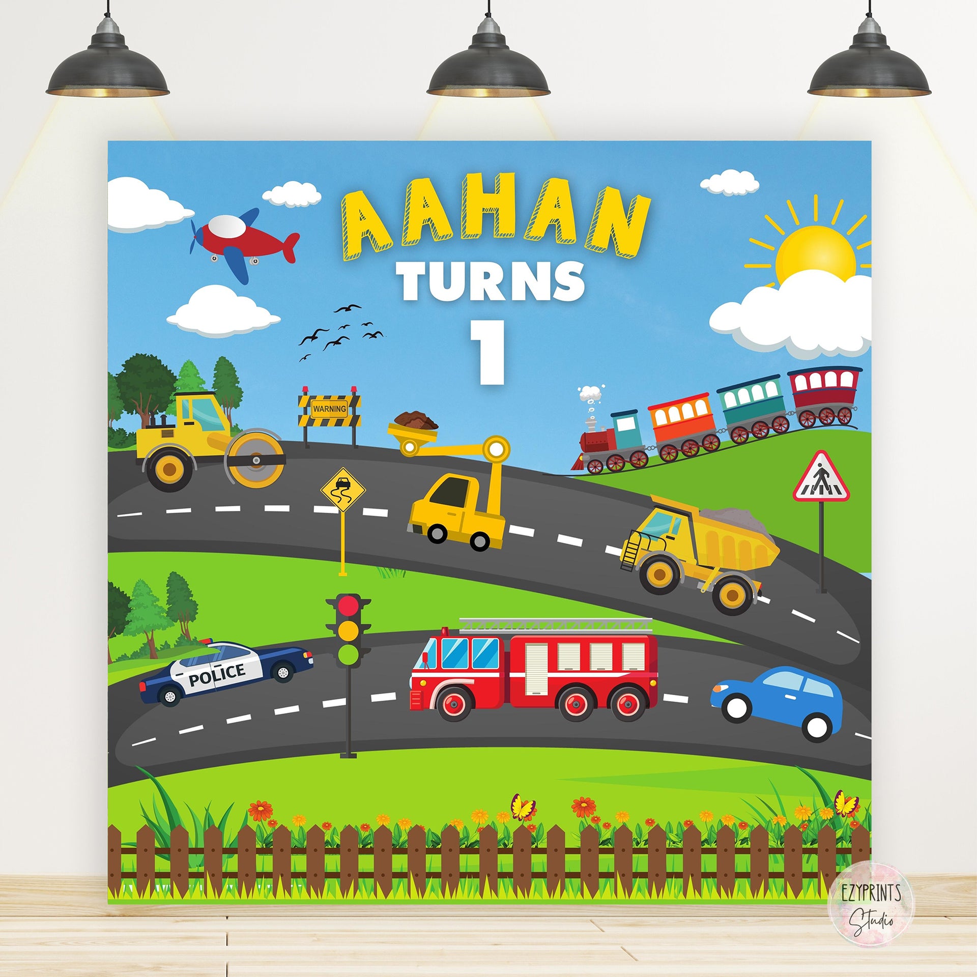 Transport Vehicles Theme Birthday Backdrop – Ezyprints Studio
