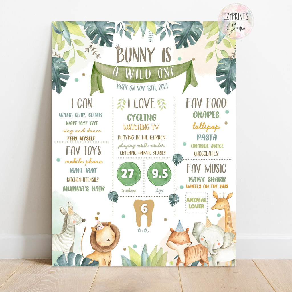 Birthday Chalkboard Poster | Jungle Animals theme – Ezyprints Studio
