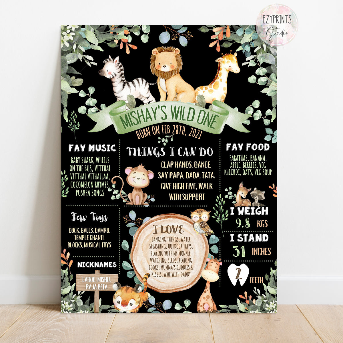 Birthday Chalkboard Poster | Wild animals theme – Ezyprints Studio