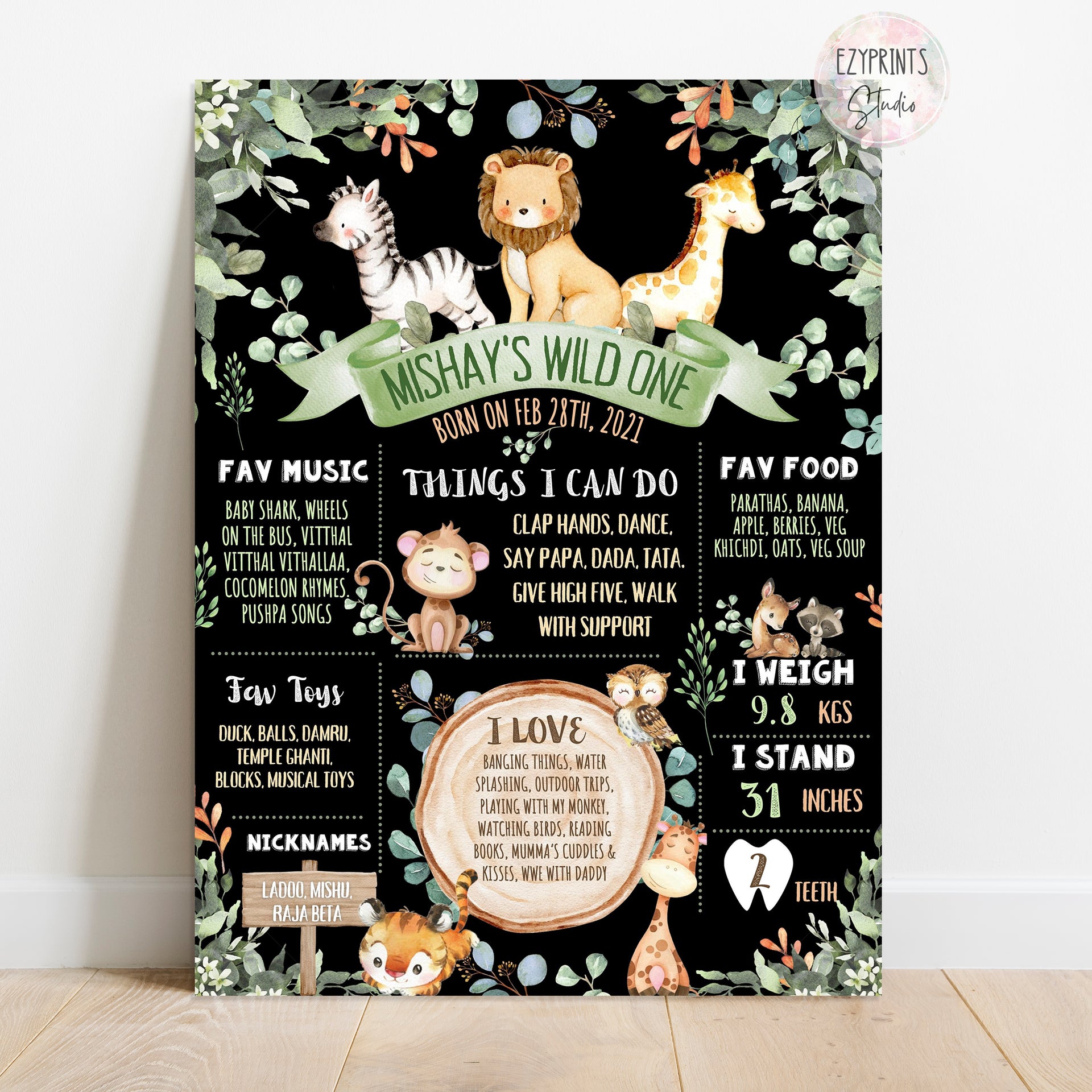Birthday Chalkboard Poster | Wild animals theme – Ezyprints Studio