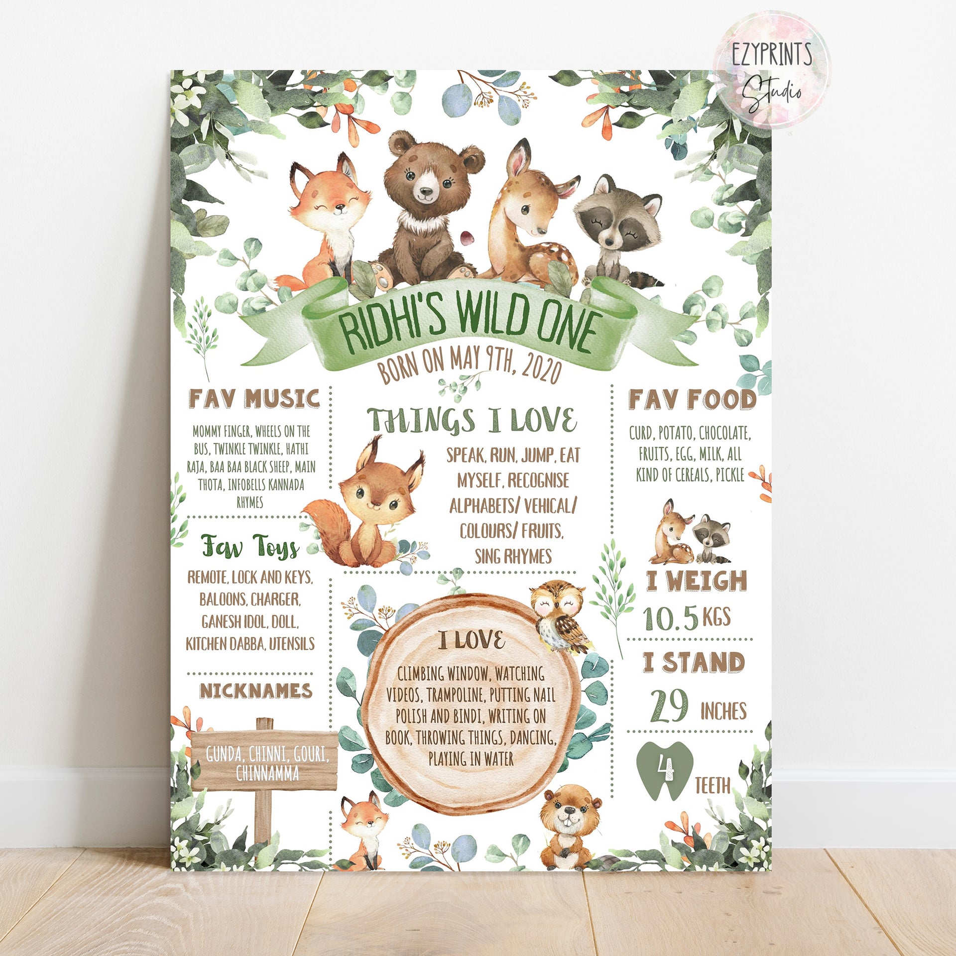 Birthday Chalkboard Poster | Wild Woodland theme – Ezyprints Studio